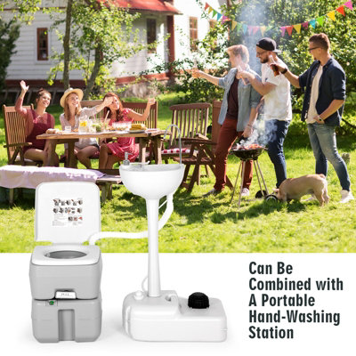 Costway Portable Toilet Compact 20L Waste Tank Compact Commode with ...