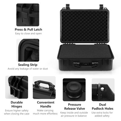 Costway Portable Waterproof Hard Case Shockproof Camera Case with ...