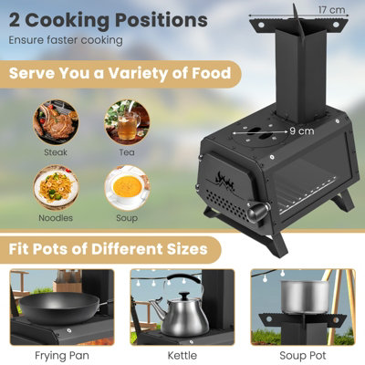 Costway Portable Wood Burning Stove Wood Camping Stove Heater with 2 ...