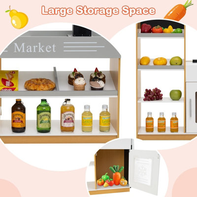 COSTWAY Pretend Play Grocery Store Set Kids Market Stand with Shopping Cart