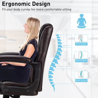 Costway PU Leather Office Chair Modern Executive Chair Ergonomic ...