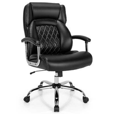 Costway PU Leather Office Chair Padded Modern Executive Chair Ergonomic ...