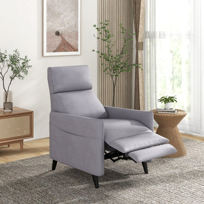 Costway Push Back Recliner Chair Linen Fabric Reclining Armchair Single Sofa