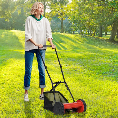 COSTWAY Push Lawn Mower Manual Grass Sweeper w/ 30cm Cutting Width-Red