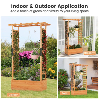 Costway Raised Garden Bed Freestanding Planter Trellis Container w ...