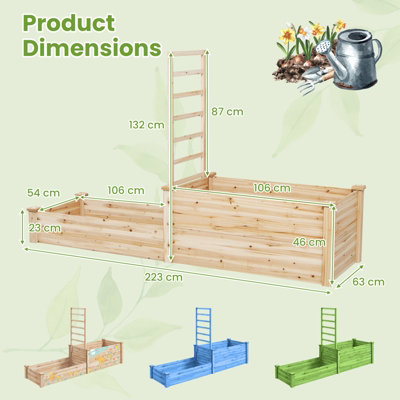 Costway Raised Garden Bed Open Base Wooden Elevated Planter W/ Trellis ...