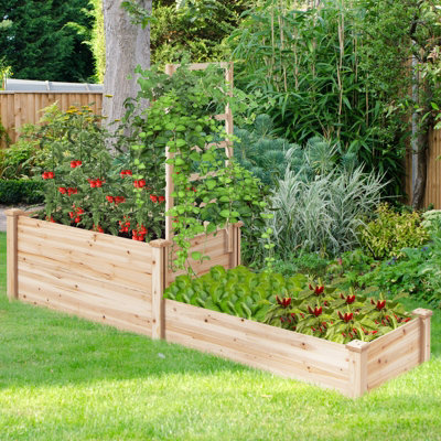 Costway Raised Garden Bed Open Base Wooden Elevated Planter W/ Trellis ...