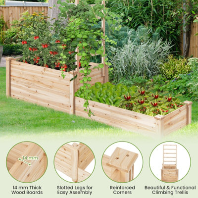Costway Raised Garden Bed Open Base Wooden Elevated Planter W/ Trellis ...