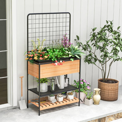 Costway Raised Garden Bed with Trellis Elevated Wood Planter Box W ...
