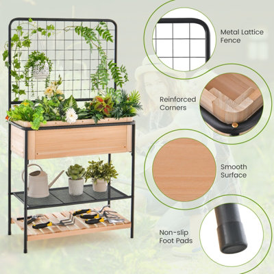 Costway Raised Garden Bed with Trellis Elevated Wood Planter Box W ...