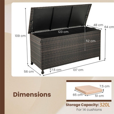 Costway Rattan Deck Box 320L Indoor Outdoor Wicker Storage Container w ...