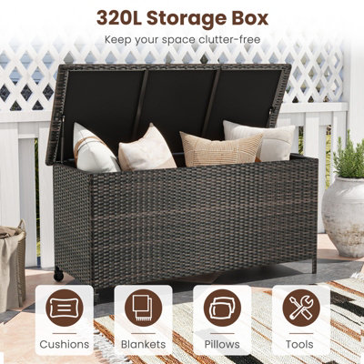Costway Rattan Deck Box 320L Indoor Outdoor Wicker Storage Container w ...