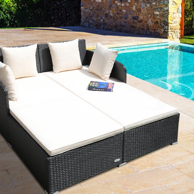 Costway Rattan Garden Daybed Furniture Set Patio Sun Bed 2 Seater ...