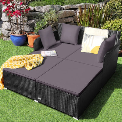 Costway Rattan Garden Daybed Furniture Set Patio Sun Bed 2 Seater ...