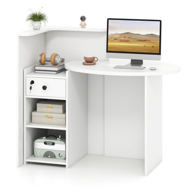 Costway Reception Desk Front Computer Table Space Saving Corner Writing Desk Workstation