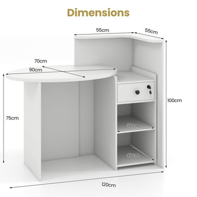Costway Reception Desk Front Counter Desk w/ Lockable Drawer & Shelf-White