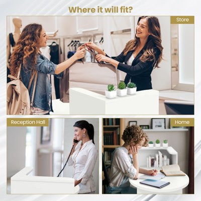 Costway Reception Desk Front Counter Desk w/ Lockable Drawer & Shelf-White