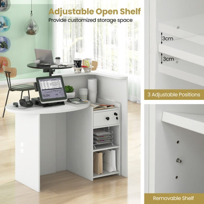 Costway Reception Desk Front Counter Desk w/ Lockable Drawer & Shelf-White