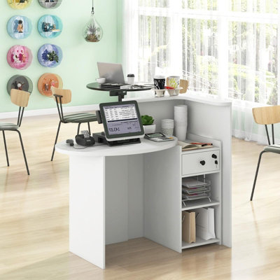 Costway Reception Desk Front Counter Desk w/ Lockable Drawer & Shelf-White