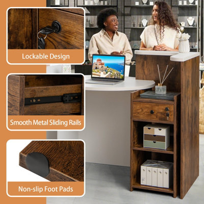 COSTWAY Reception Desk Front Counter Desk w/ Lockable Drawer-White