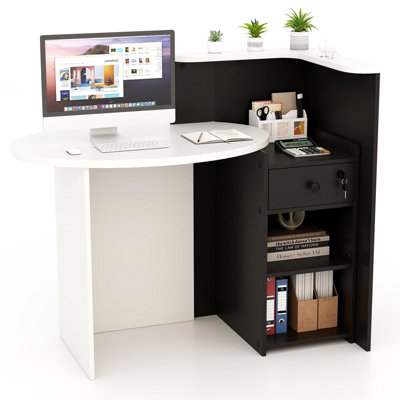 COSTWAY Reception Table Front Counter w/ Lockable Drawer for Salon ...