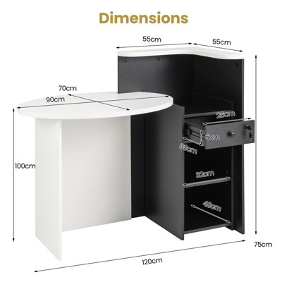 COSTWAY Reception Table Front Counter w/ Lockable Drawer for Salon ...