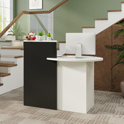 COSTWAY Reception Table Front Counter w/ Lockable Drawer for Salon ...