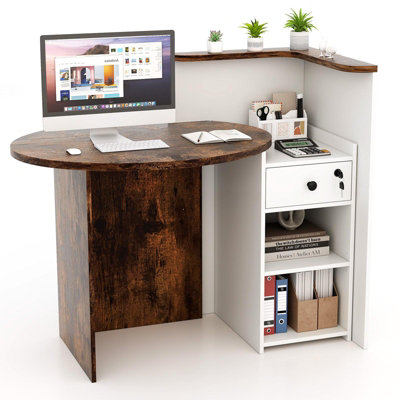 COSTWAY Reception Table Front Counter w/ Lockable Drawer for Salon ...