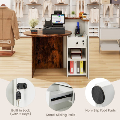 COSTWAY Reception Table Front Counter w/ Lockable Drawer for Salon ...