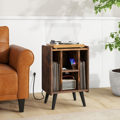 Costway Record Player Stand Vinyl Record Storage Side Table w/ Power ...
