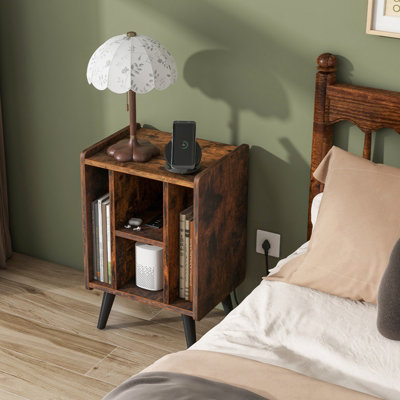 Costway Record Player Stand Vinyl Record Storage Side Table w/ Power ...