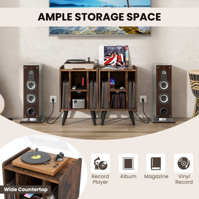 Costway Record Player Stand Vinyl Record Storage Side Table w/ Power ...