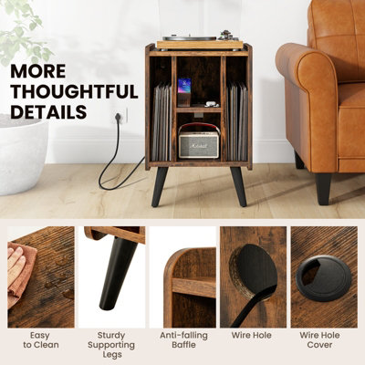 Costway Record Player Stand Vinyl Record Storage Side Table w/ Power ...