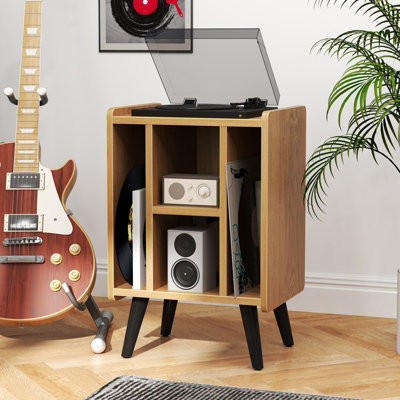 Costway Record Player Stand Vinyl Record Storage Side Table w/ Power ...