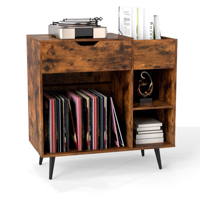 COSTWAY Record Player Stand Wooden Turntable End Table with Built-In ...