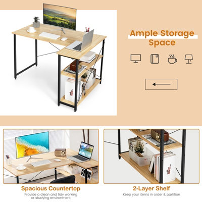 Costway Reversible L-shaped Corner Computer Desk Writing Desk ...