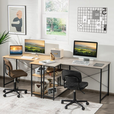 Costway Reversible L-shaped Corner Computer Desk Writing Desk ...