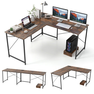 COSTWAY Reversible L-Shaped Desk 150 cm Corner Computer Desk with Built ...
