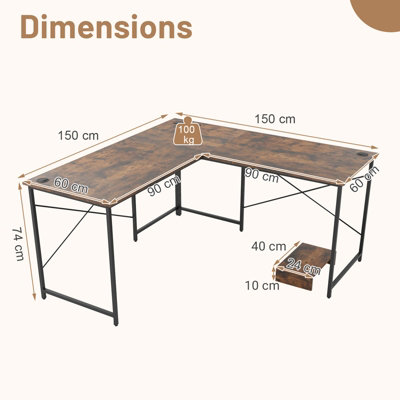 COSTWAY Reversible L-Shaped Desk 150 cm Corner Computer Desk with Built ...