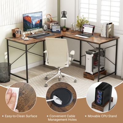 COSTWAY Reversible L-Shaped Desk 150 cm Corner Computer Desk with Built ...