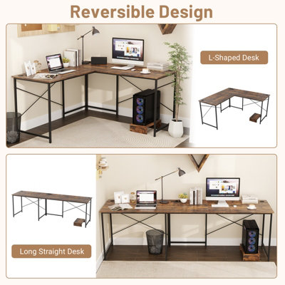 COSTWAY Reversible L-Shaped Desk 150 cm Corner Computer Desk with Built ...