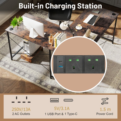 COSTWAY Reversible L-Shaped Desk 150 cm Corner Computer Desk with Built ...