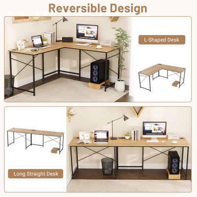 COSTWAY Reversible L-Shaped Desk 150 cm Corner Computer Desk with Built ...