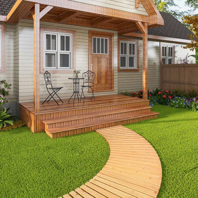 Costway Roll-Out Garden Pathway 216 x 43 cm Wooden Patio Curved Walkway ...