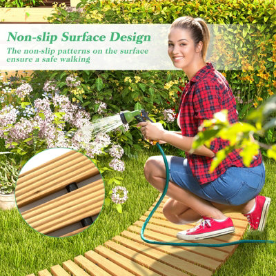 Costway Roll-Out Garden Pathway 216 x 43 cm Wooden Patio Curved Walkway ...