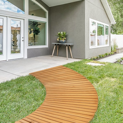 Costway Roll-Out Garden Pathway 216 x 53 cm Wooden Patio Curved Walkway ...