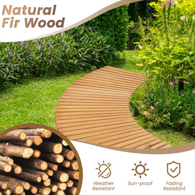 Costway Roll-Out Garden Pathway 216 x 53 cm Wooden Patio Curved Walkway ...