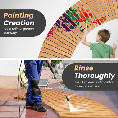 Costway Roll-Out Garden Pathway 216 x 53 cm Wooden Patio Curved Walkway ...