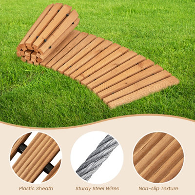 Costway Roll-Out Garden Pathway 216 x 53 cm Wooden Patio Curved Walkway ...