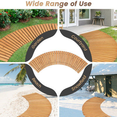 Costway Roll-Out Garden Pathway 216 x 53 cm Wooden Patio Curved Walkway ...